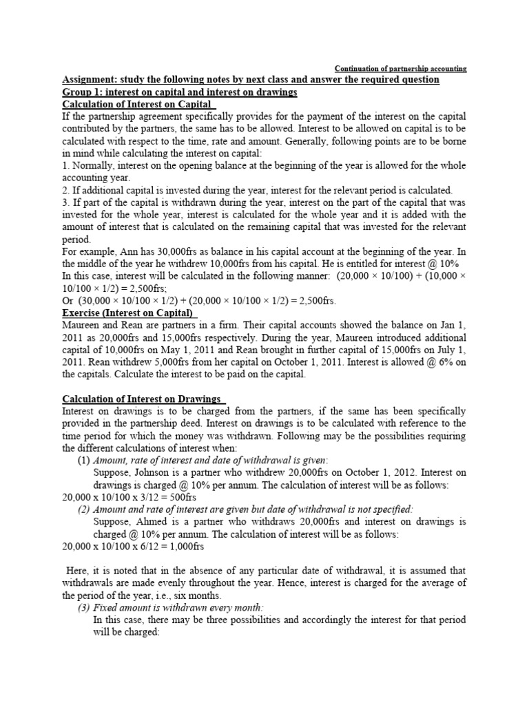 Partnership Accounting: Interest Calculations | PDF | Debits And ...