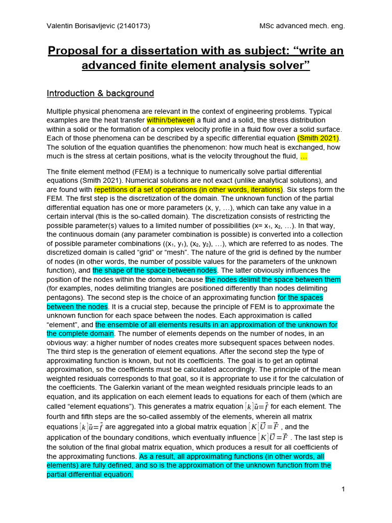 Proposal Dissertation - FEA Code For CFD in MATLAB | PDF | Finite Element Method | Equations