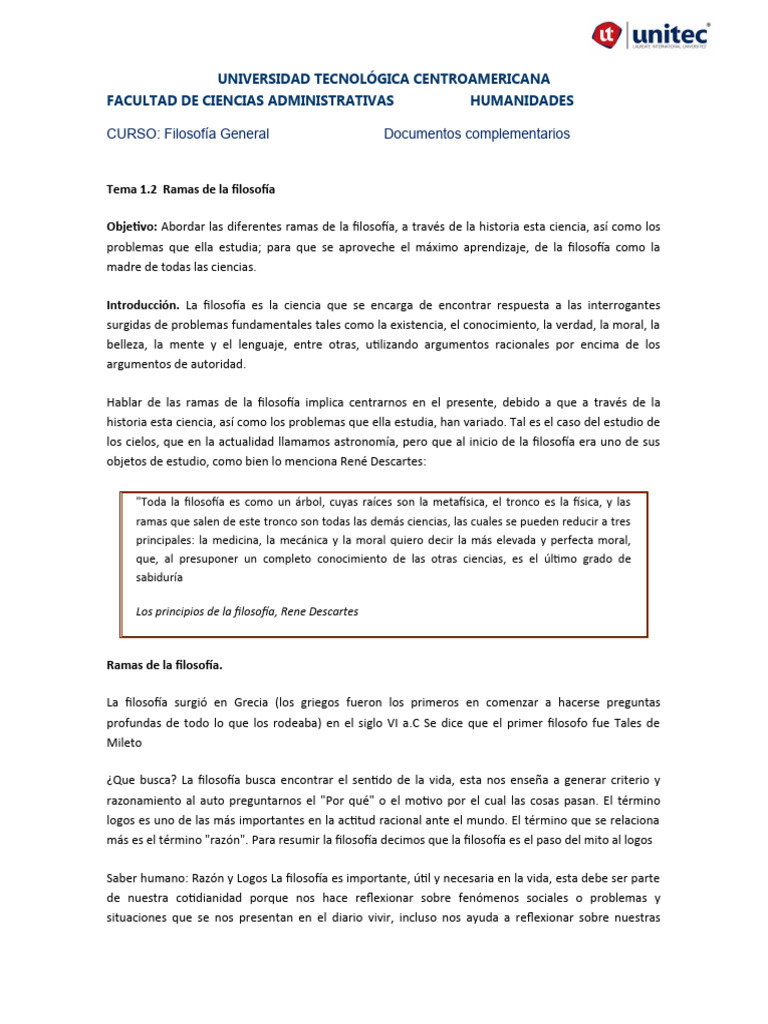 Tema 1. 2 - Las Ramas de La Filosofia | PDF | Conocimiento | Estética