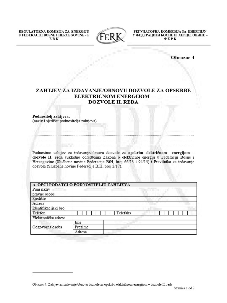 Obrazac - 4 - Zahtjev - Snabdijevanje - 2 - HR | PDF