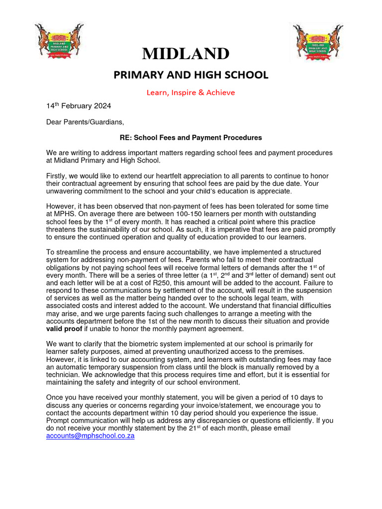 School Fees And Payment Procedures PDF Learning Breach Of Contract