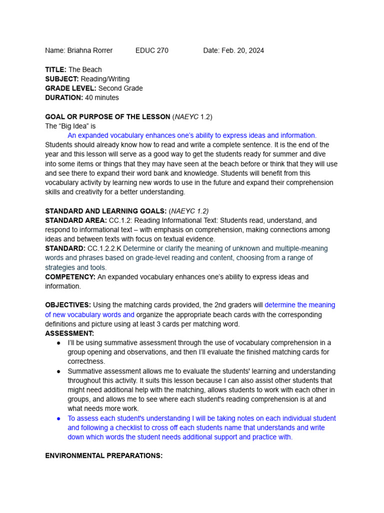 Lesson Plan Educ 270-3 | PDF | Reading Comprehension | Learning