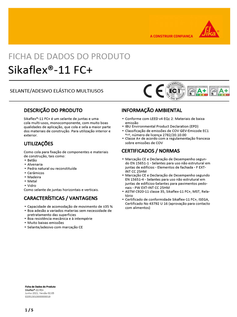 Sikaflex 11 FC Plus | PDF | Tinta | Materiais