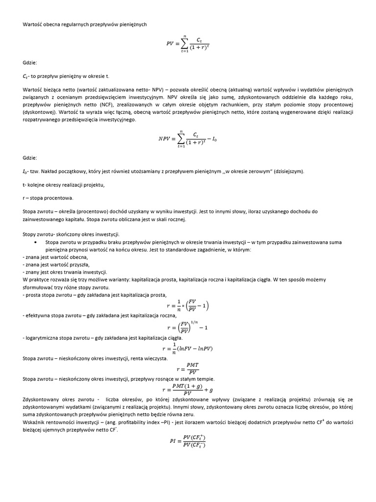 NPV, Stopa Zwrotu Teoria | PDF