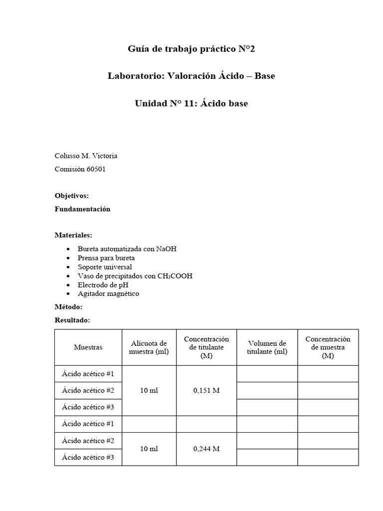 Guía de Trabajo Práctico N2 Acido-Base | PDF Guía de Trabajo Práctico N2 Acido-Base | PDF