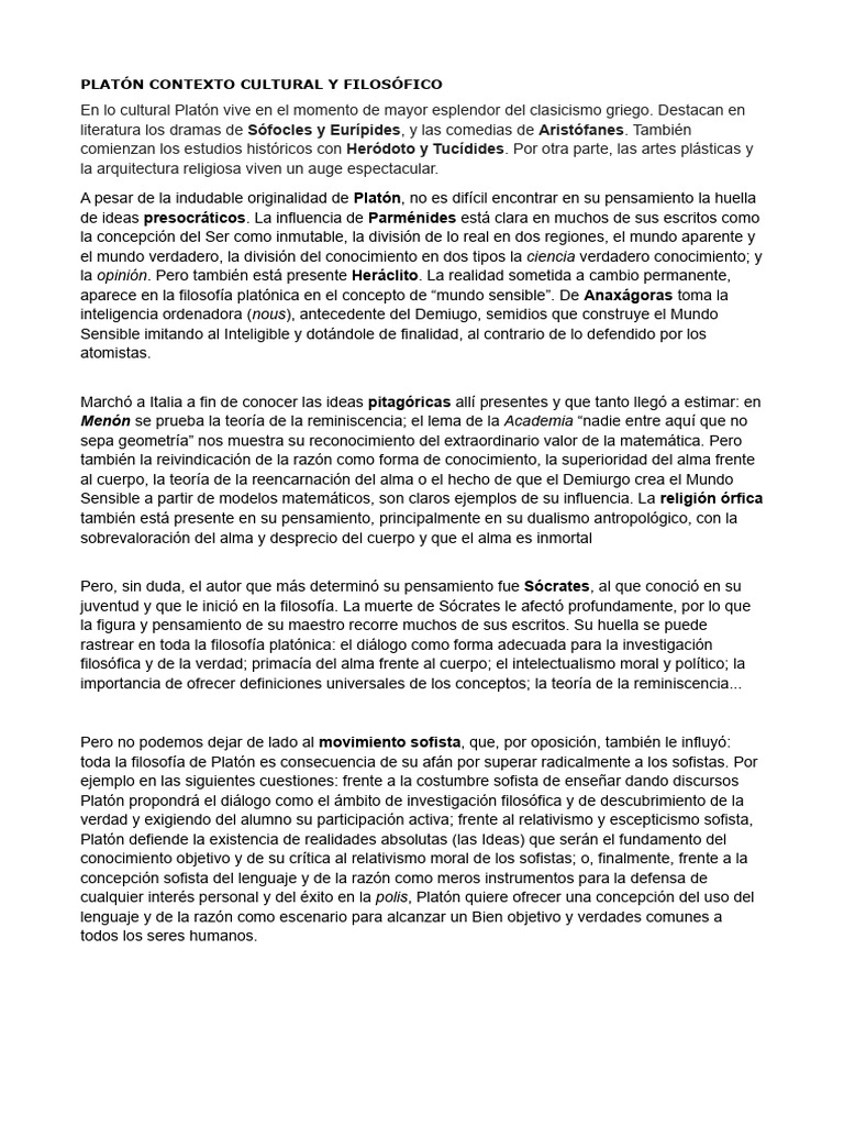 Contexto Filosofico | PDF | Platón | Verdad