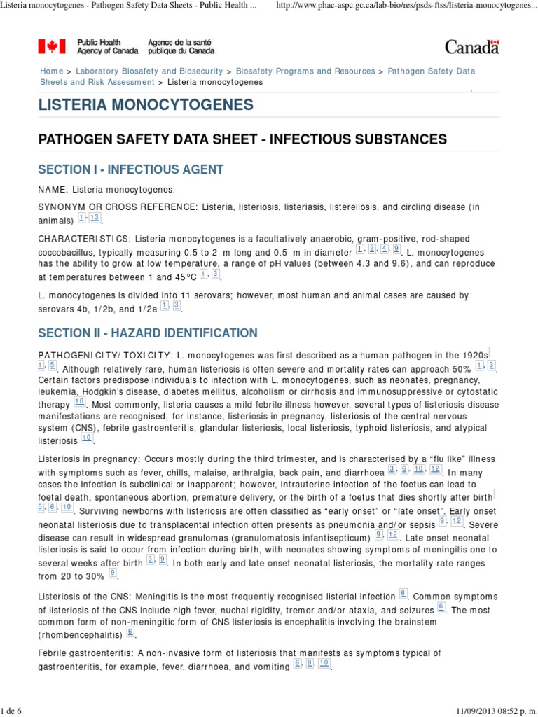 Listeria Monocytogenes - Pathogen Safety Data Sheets - Public Health ...