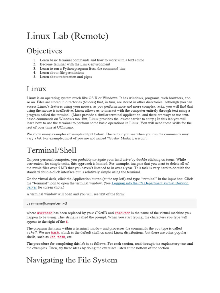 Linux Lab Pdf Computer File Directory Computing 