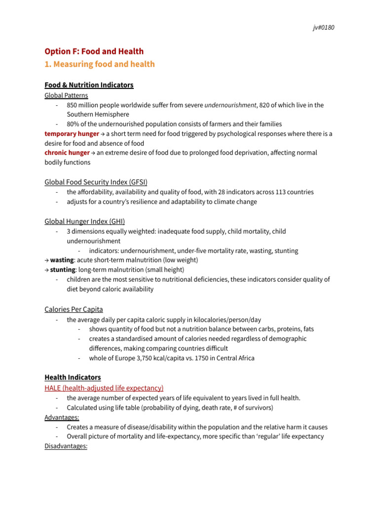 Option F - Food and Health - Notes by jv#0180 | PDF | Agriculture ...
