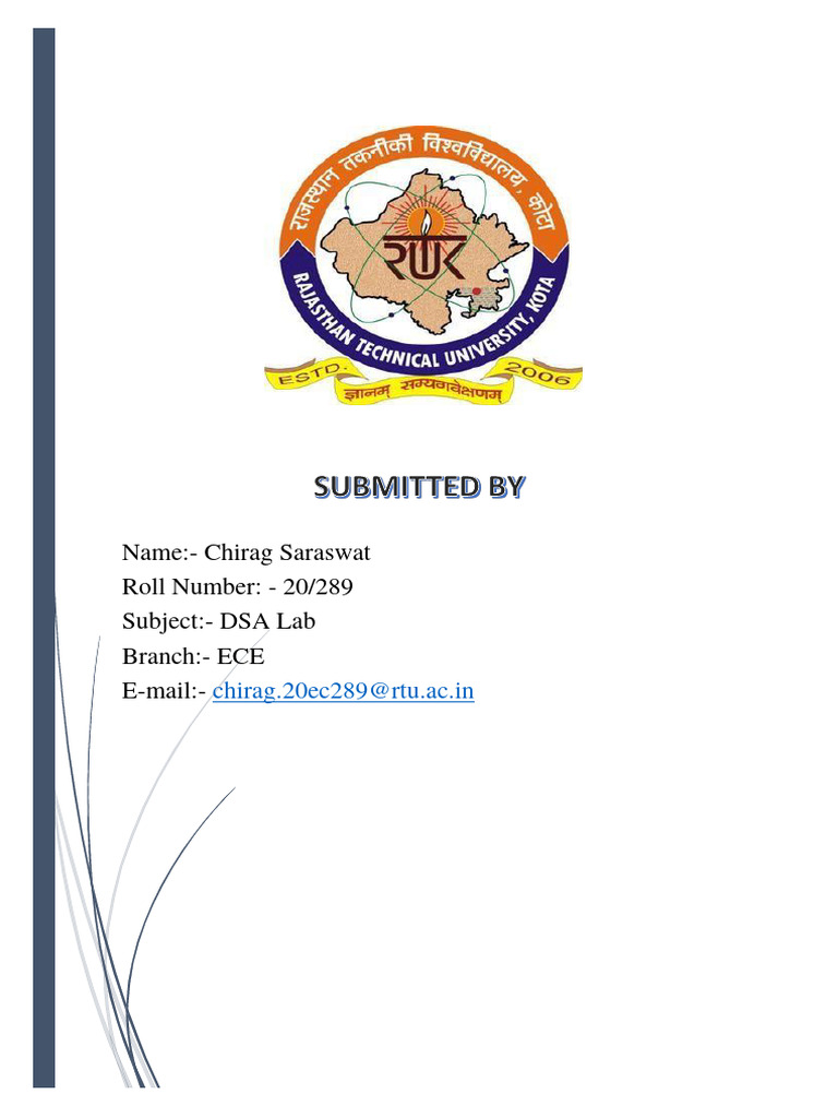 Chirag Saraswat 289dsa Lab Pdf Queue Abstract Data Type Pointer Computer Programming