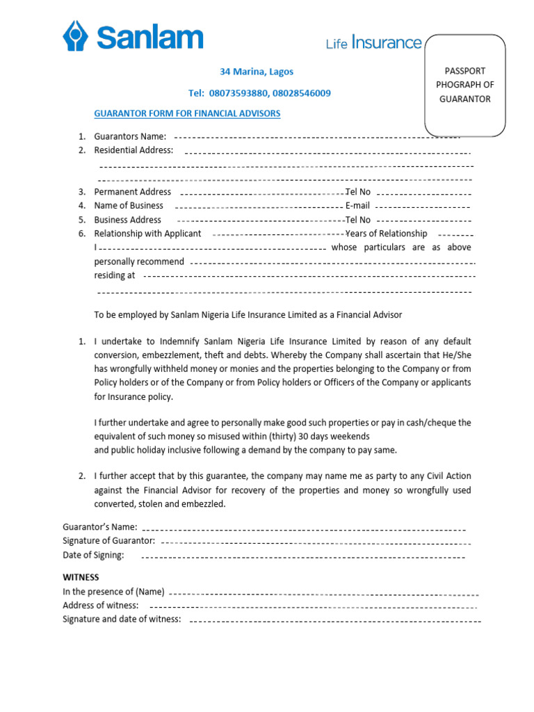 Guarantor Form for Financial Advisors | PDF