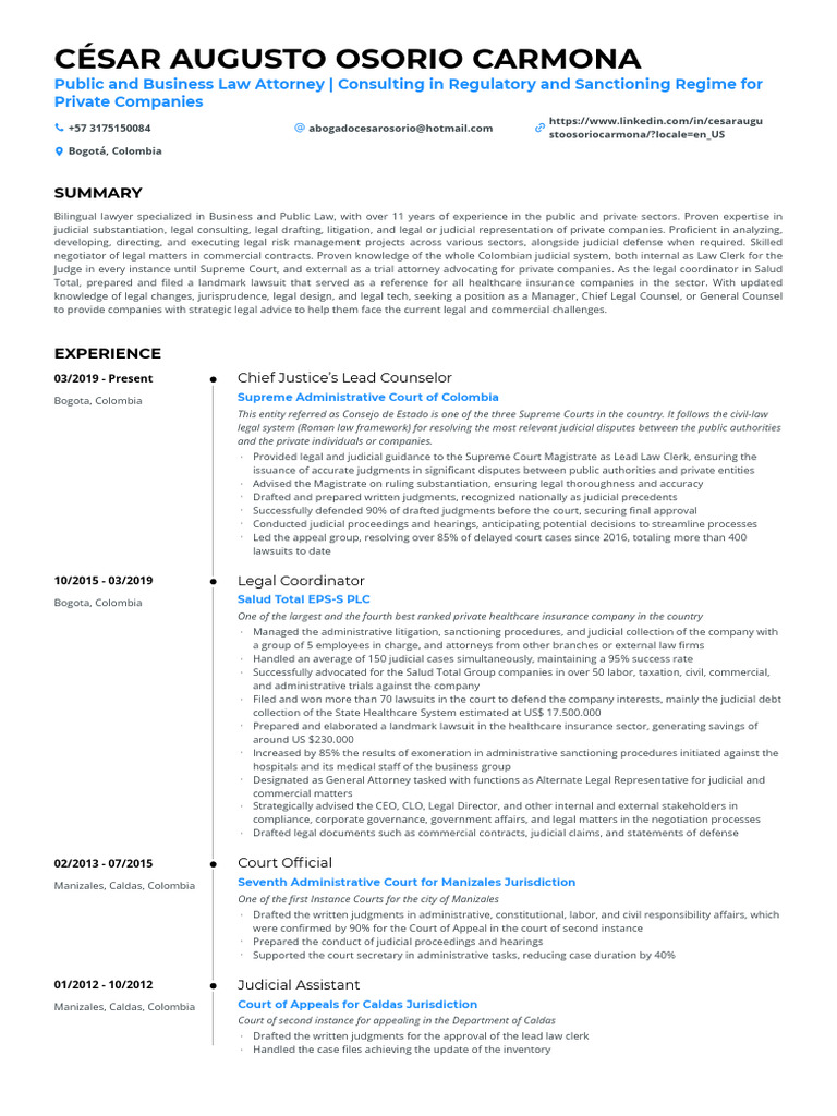 Bilingual Business Law Attorney in Colombia | PDF | Lawsuit | Lawyer