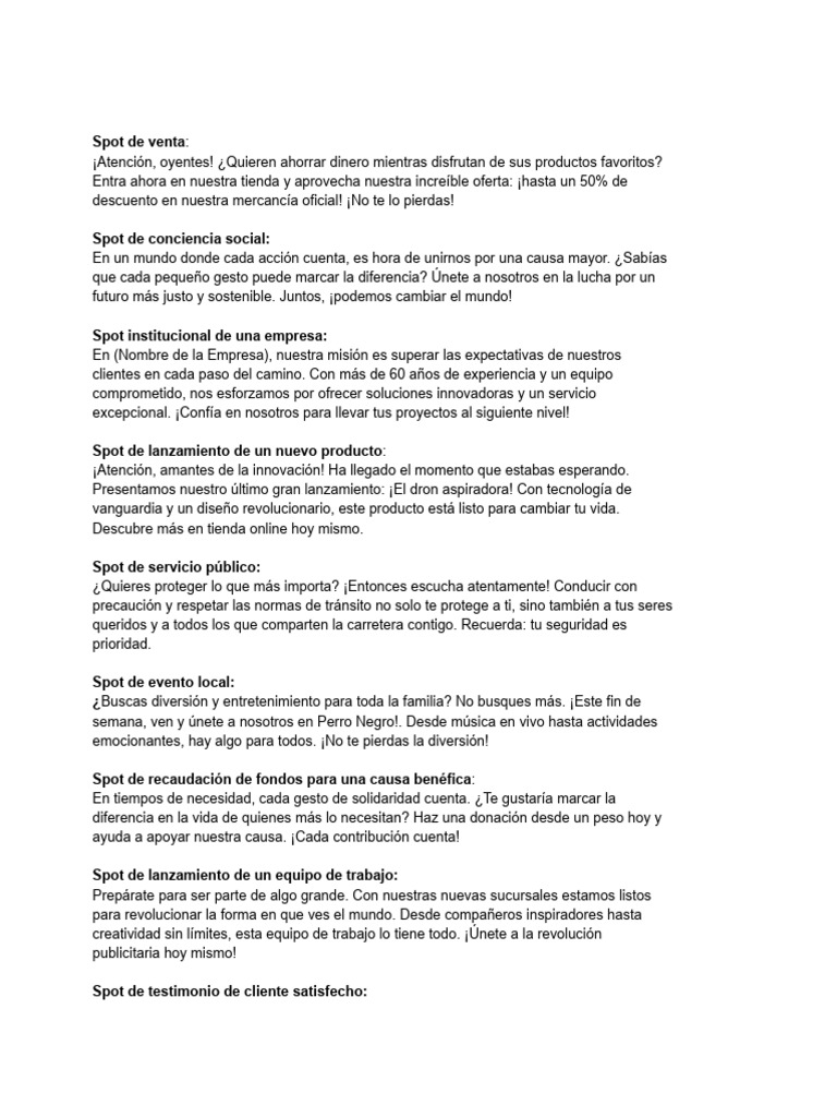 Ejemplos de Spots Publicitarios de Radio | PDF | Negocios