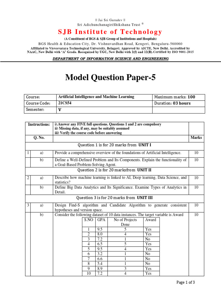 AIML ISE mqp5 | PDF | Statistical Classification | Artificial Intelligence