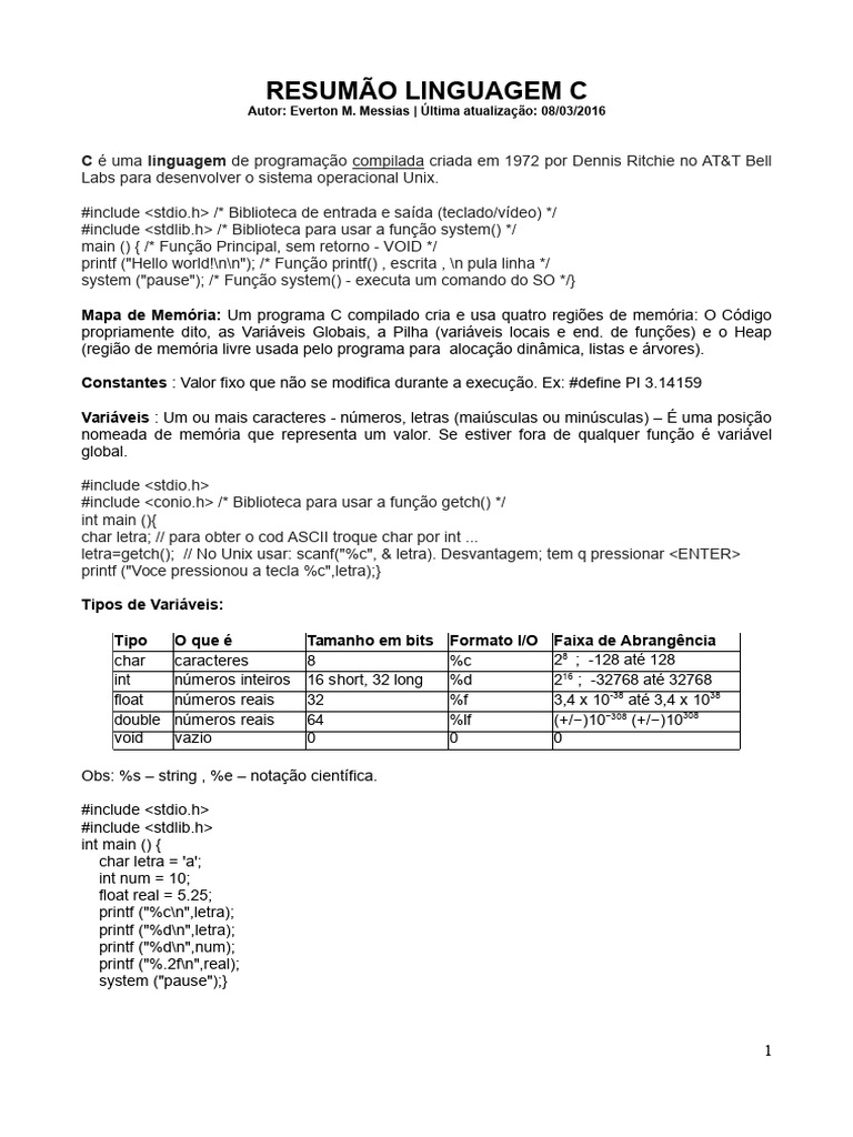 Guia C | PDF | Ponteiro (programação de computadores) | Engenharia da ...
