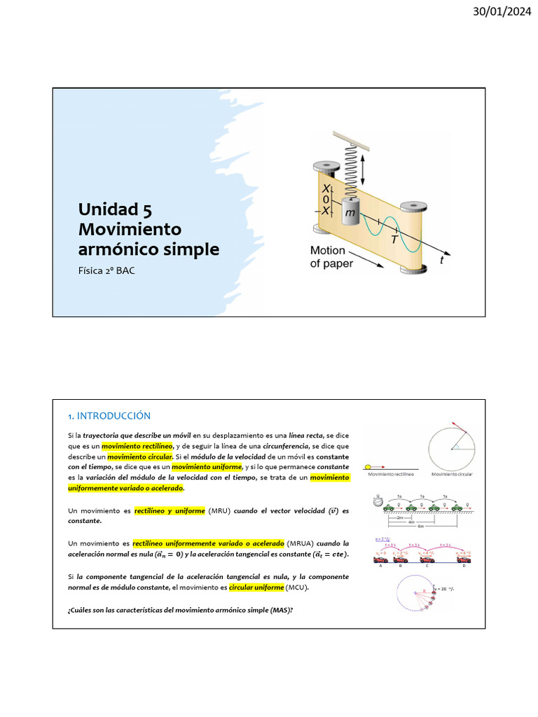 UD5 Movimiento armónico simple AV | PDF | Aceleración | Oscilación