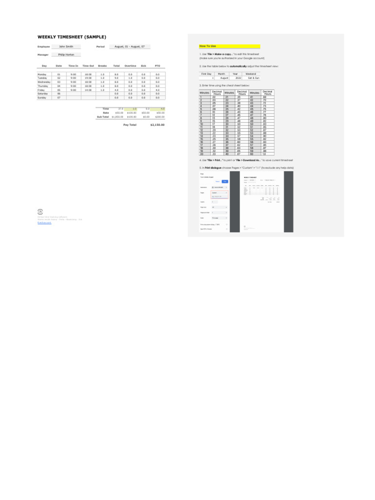 Timesheet Template - Weekly Bi-Weekly Monthly (By Everhour) | PDF | Workweek And Weekend