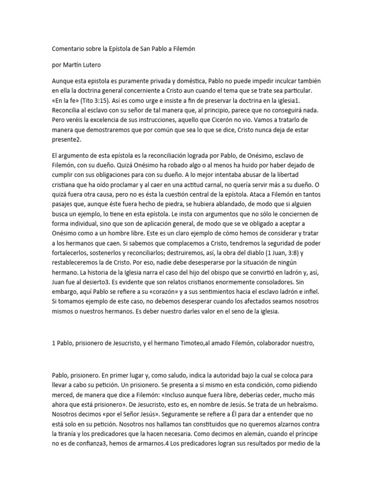 Comentario Sobre La Epístola de San Pablo A Filemón | PDF | Epístola a ...