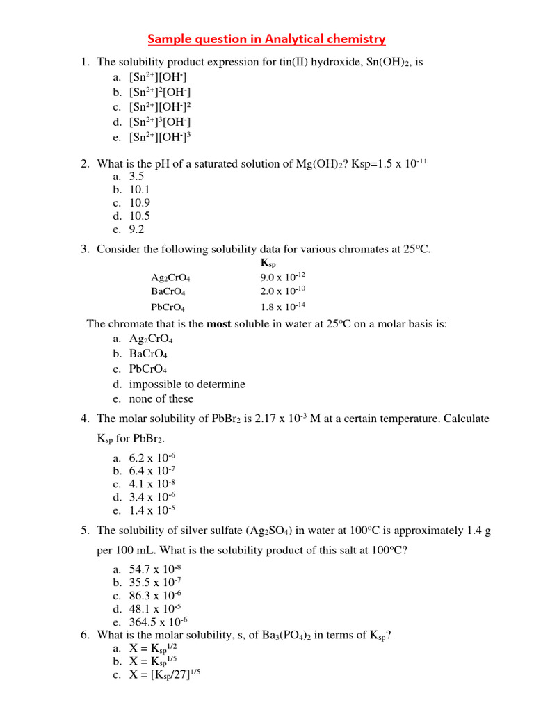 Analytical Chemistry Solubility Questions | PDF | Solubility | Applied ...