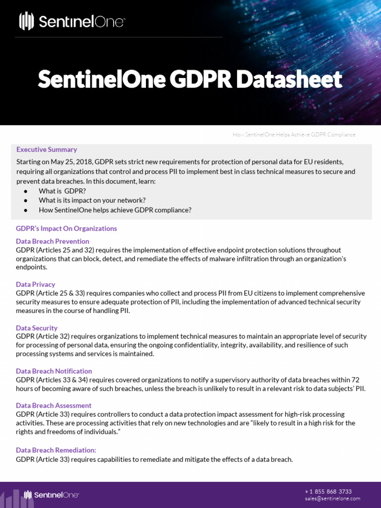 SentinelOne_GDPR-Datasheet | PDF | National Security | Computer Science