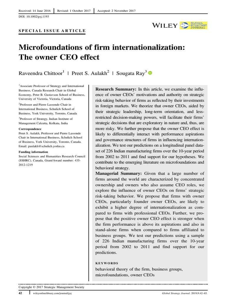 Global Strategy Journal - 2017 - Chittoor - Microfoundations of Firm ...