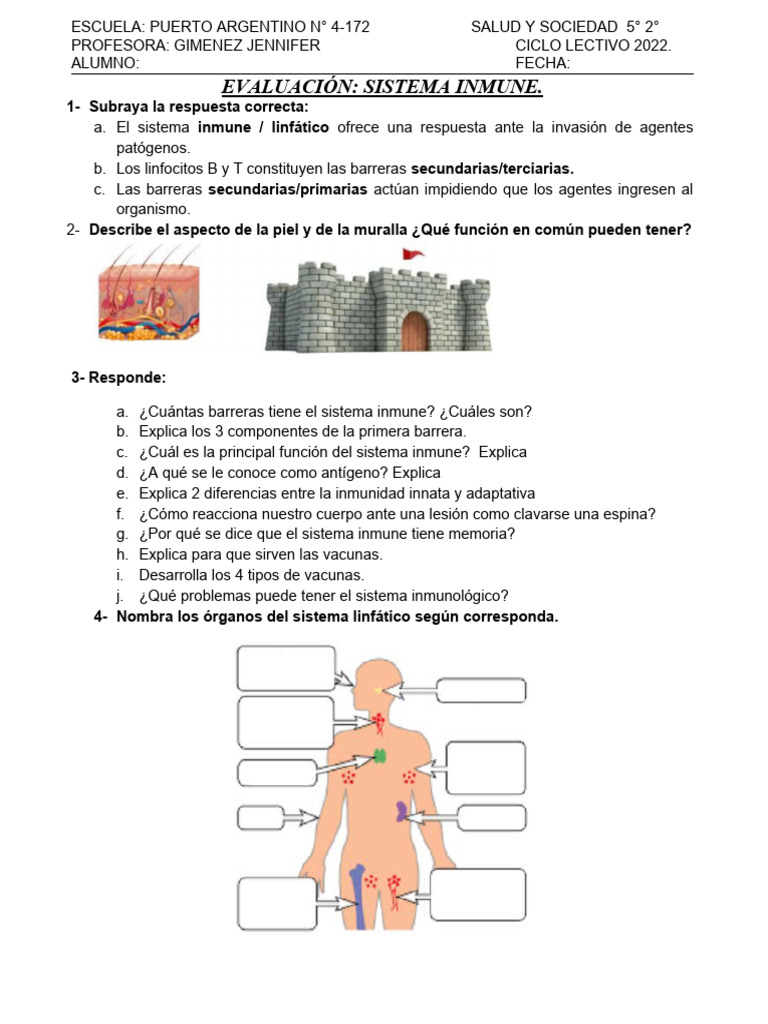 SISTEMA INMUNE EVALUACION salud y sociedad | PDF
