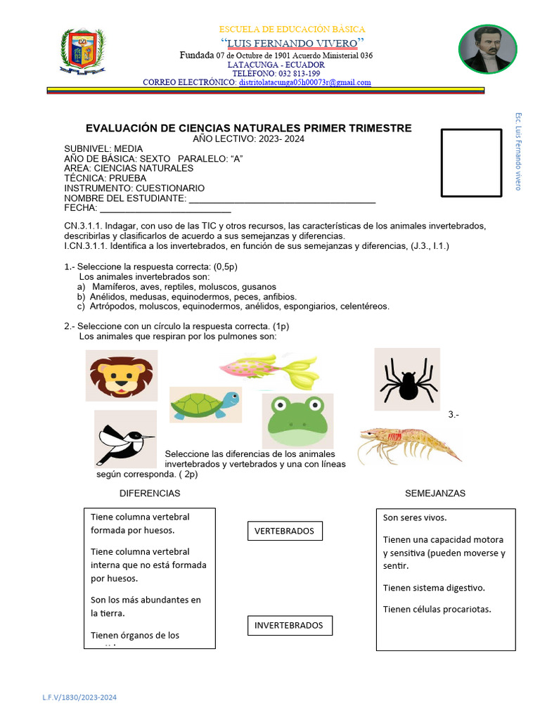 EVALUACIÓN DE CIENCIAS NATURALES 6o.a | PDF | Reproducción | Invertebrado EVALUACIÓN DE CIENCIAS NATURALES 6o.a | PDF | Reproducción | Invertebrado