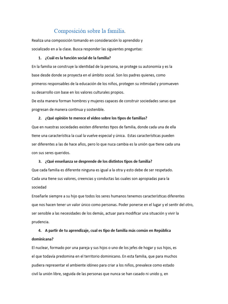 Composición Sobre La Familia | PDF | Ciencias sociales | Salud y bienestar