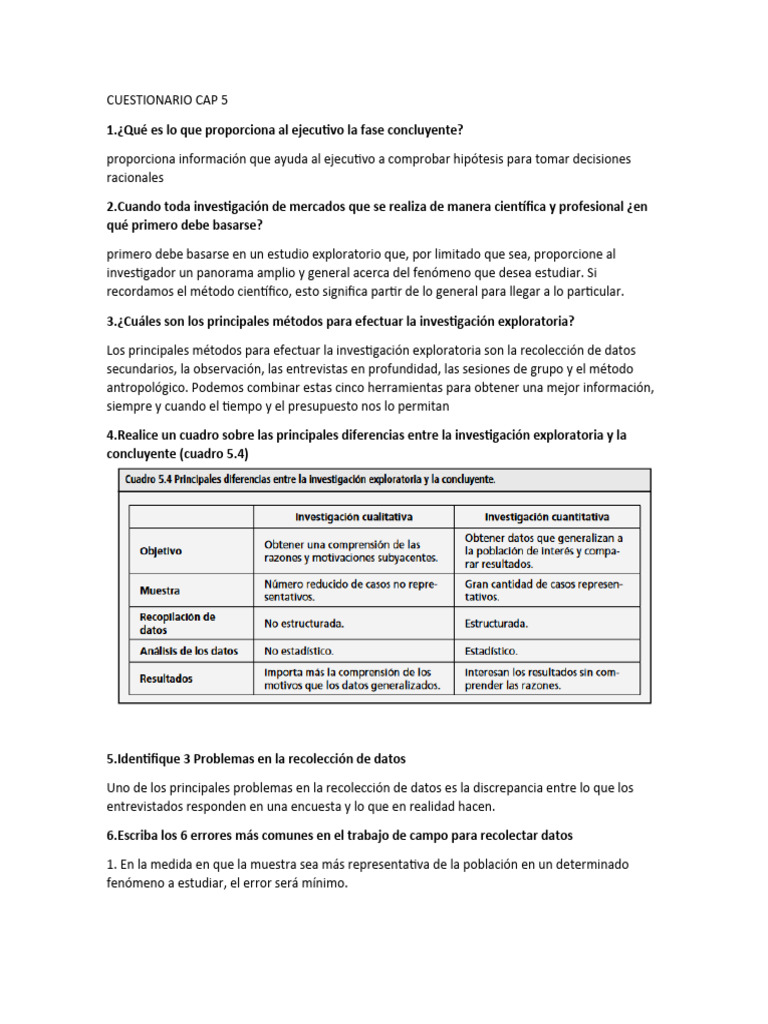 Cuestionario Cap 5 | PDF | Cuestionario | Metodología de encuesta