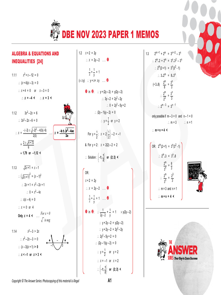 GR 12 Maths Nat Nov 2023 Paper 1 Memo | PDF | Mathematical Concepts | Mathematical Objects
