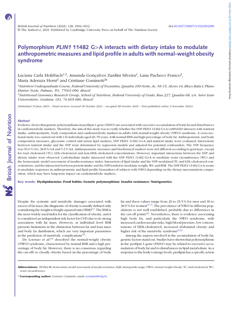 Plin 1 | PDF | Adipose Tissue | Obesity