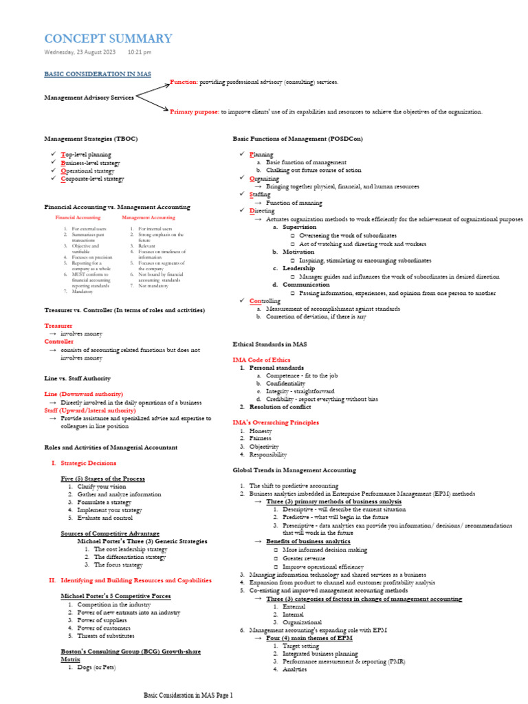 Basic Consideration in MAS | PDF | Strategic Management | Management Accounting