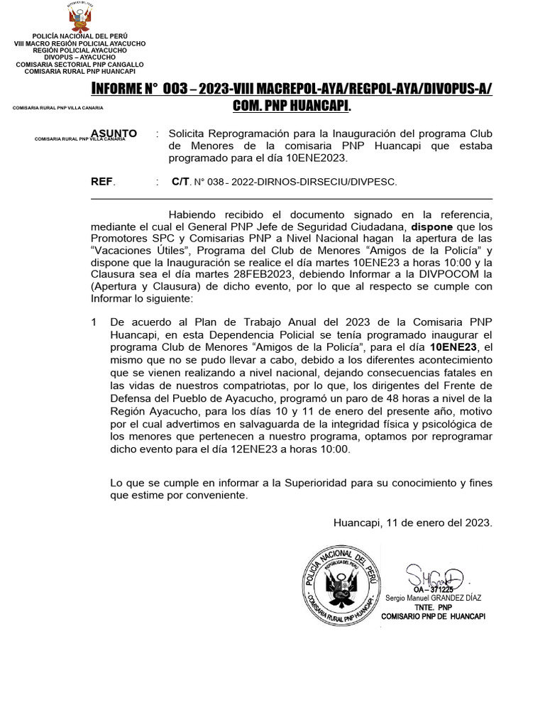 Informe de Reprogramación Vacaciones Útiles | PDF | Cumplimiento de la ley | Crimen y violencia