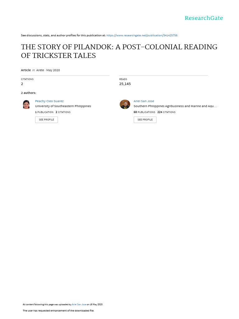 Post-Colonial Analysis of Pilandok Tales | PDF | Qualitative Research ...