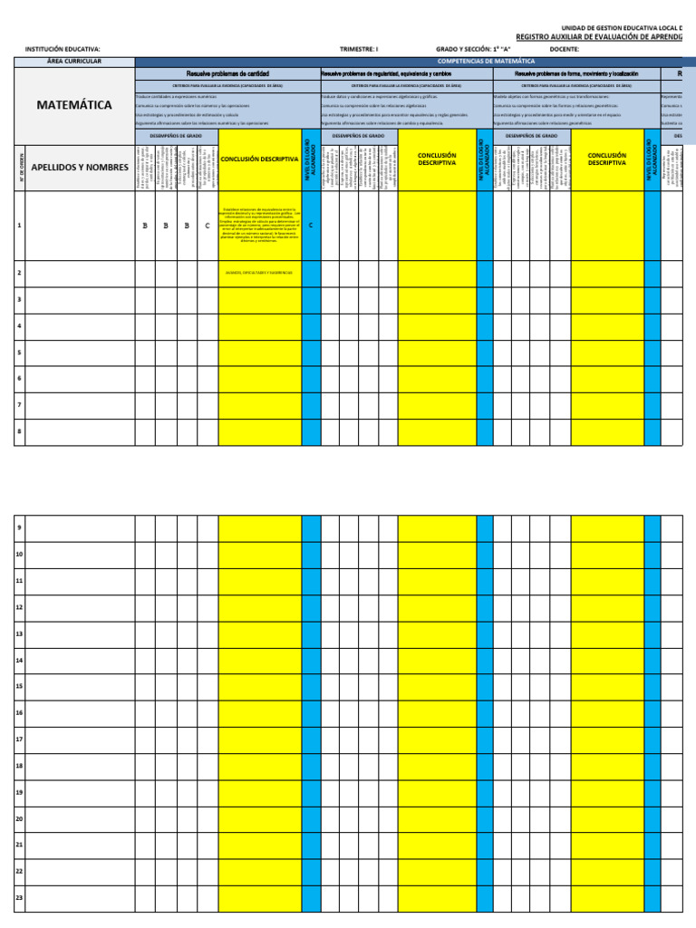Registro Auxiliar de MATEMÁTICA_1RO A 5TO | PDF | Números | Geometría