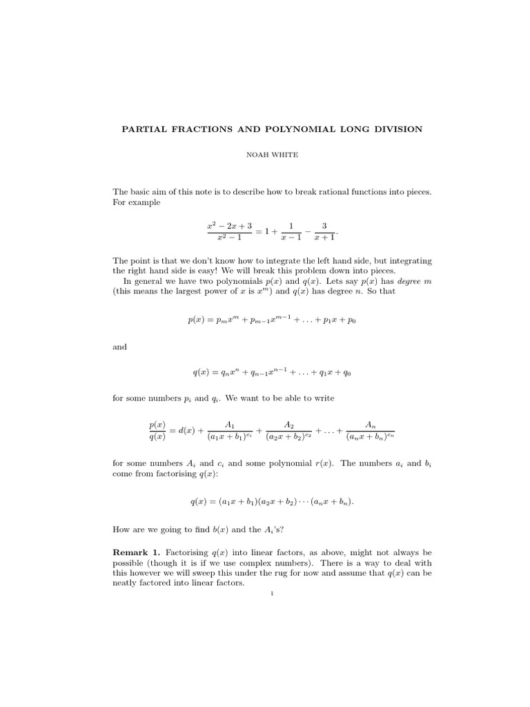 MAT111 (Partial Fractions Long Division) | PDF | Factorization | Quadratic Equation