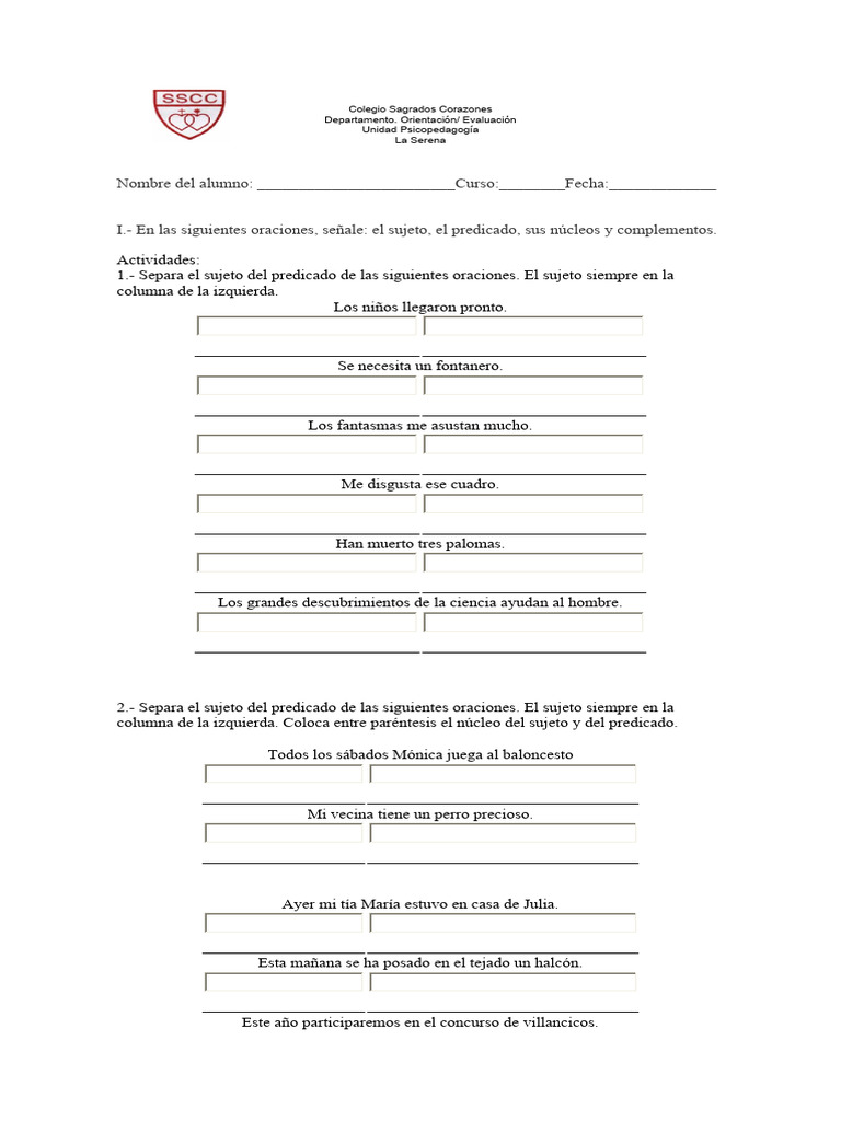 Ejercicios De Gramática Descargar Gratis Pdf Predicado Gramática