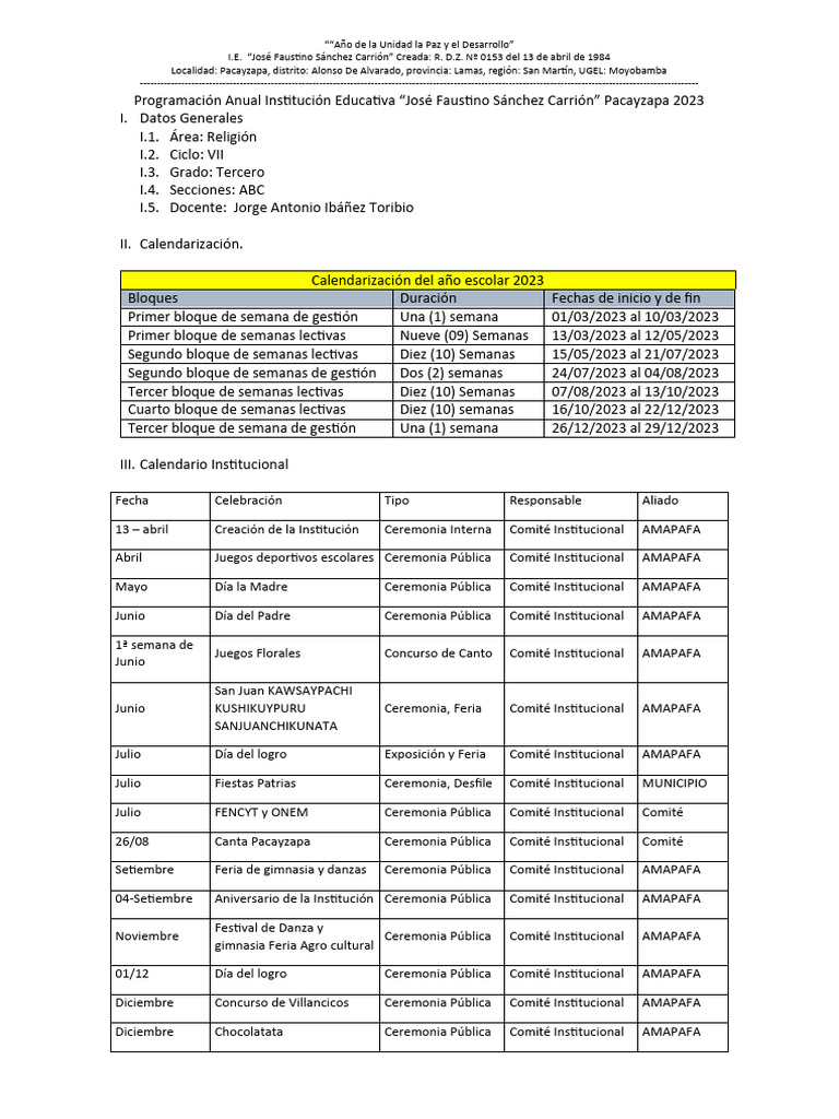 3ro Grado Program. Anual 2023 | PDF | Enseñando | Evaluación
