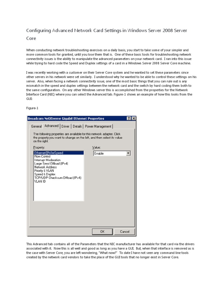 Configuring Advanced Network Card Settings in Windows Server 2008 Server Core | PDF | Network ...