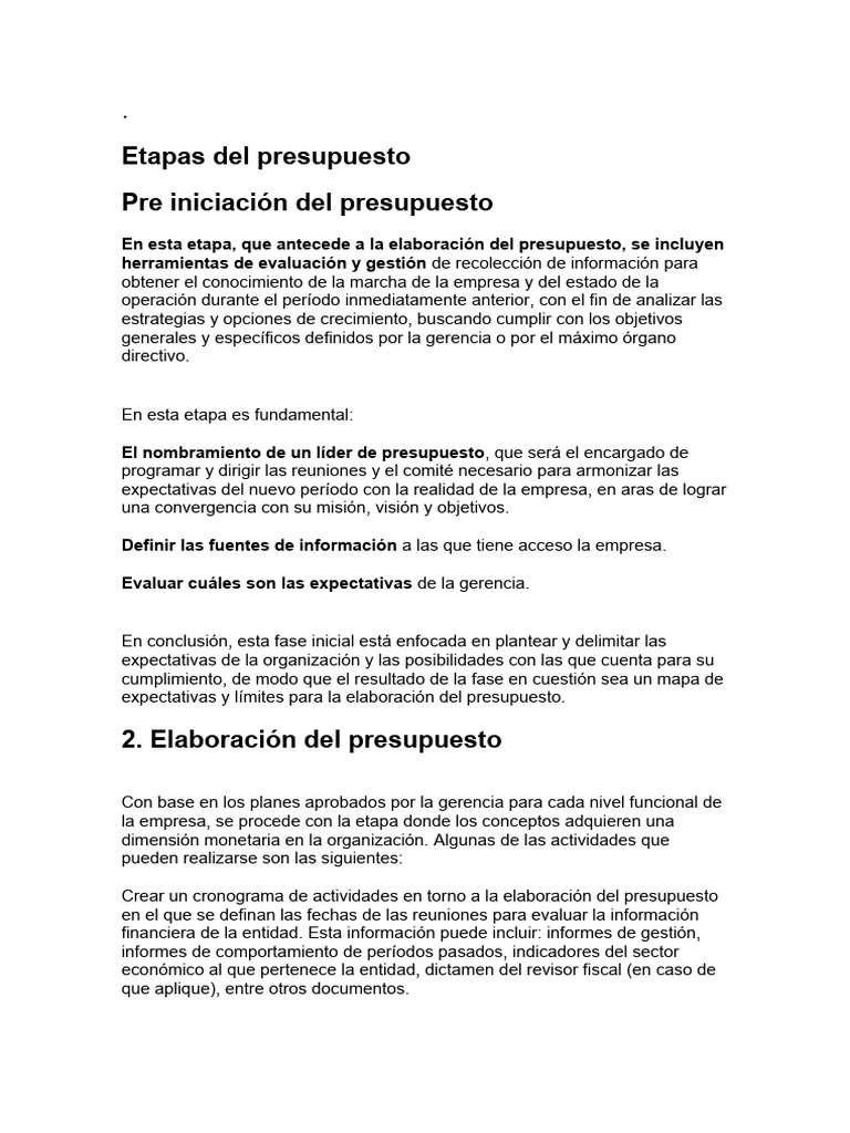 Etapas del presupuesto | PDF | Presupuesto | Business