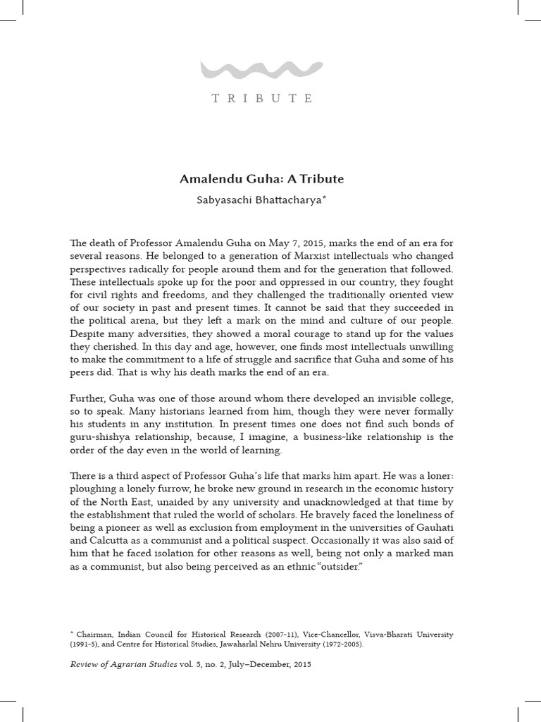 Amalendu Guha A Tribute | PDF | Marxism | Colonialism
