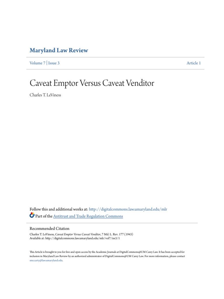 Caveat Emptor Versus Caveat Venditor | PDF | Sherman Antitrust Act | Plea