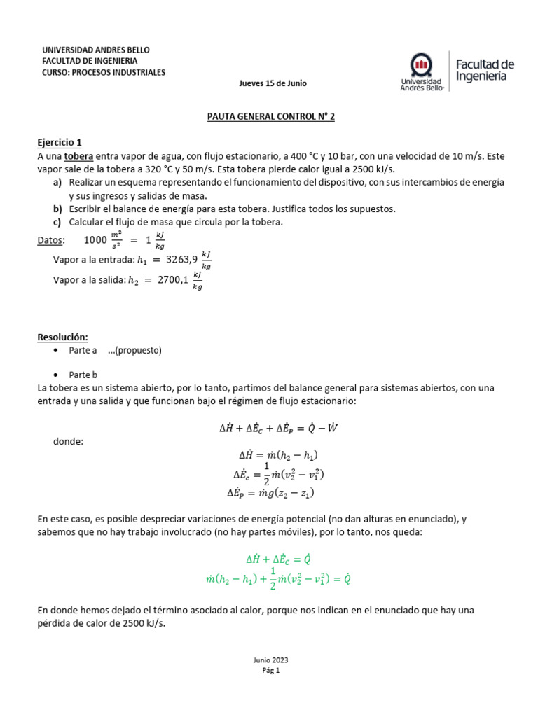 Pauta Control 2 - CIND100 - 2023 (Corregida) | PDF | Boquilla | Calor