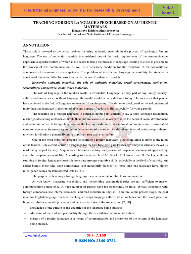 Teaching Foreign Language Speech Based On Authentic Matelials | PDF | Foreign Language ...
