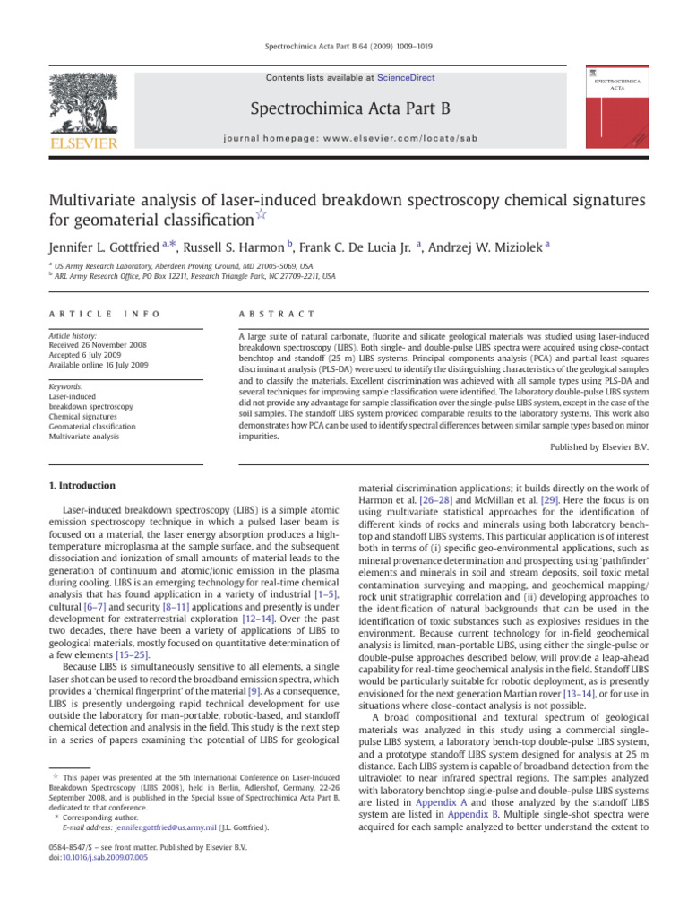 Multivariate Analysis of Laser-Induced Breakdown Spectroscopy Chemical Signatures For ...