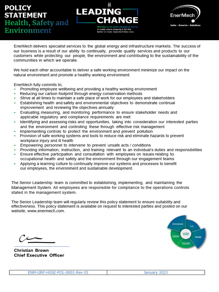 HSE Policy Statement Jan 2023 | PDF | Occupational Safety And Health ...