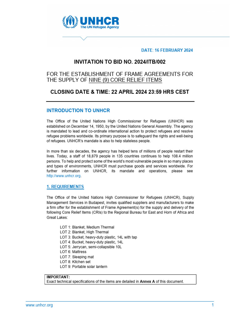 Invitation to Bid for Core Relief Items | PDF | Specification ...