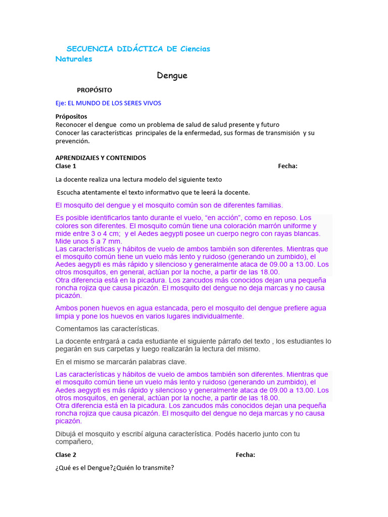 SECUENCIA DIDÁCTICA DE Ciencias Naturales dengue | PDF | Mosquito ... SECUENCIA DIDÁCTICA DE Ciencias Naturales dengue | PDF | Mosquito ...