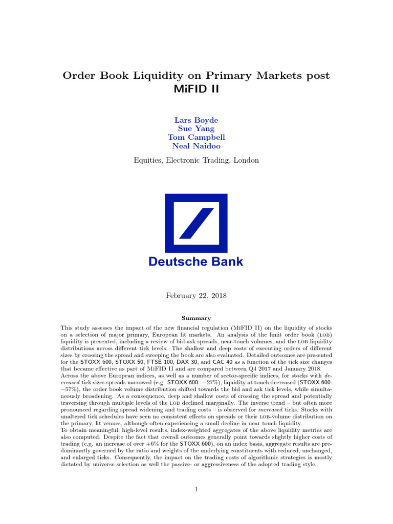 Order Book Liquidity Post MiFID II | PDF | Market Liquidity | Density