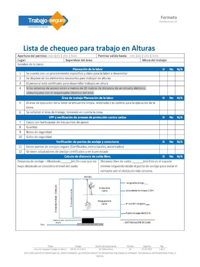 Lista de Chequeo Trabajo en Altura - PDF - Grupo Prodeco | PDF
